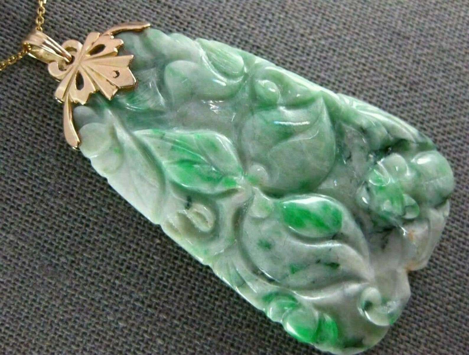 Antique Extra Large Aaa Jade 14kt Yellow Gold Hand Carved - Etsy
