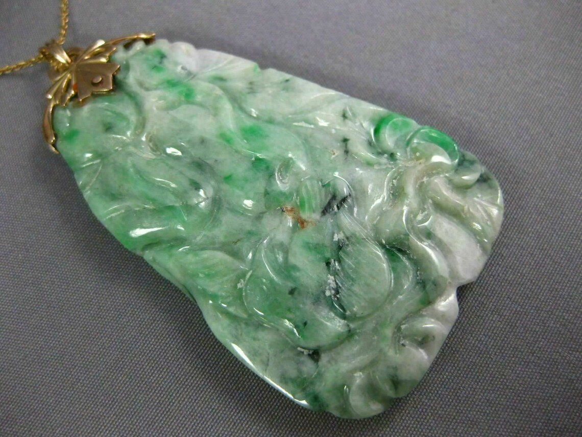 Antique Extra Large Aaa Jade 14kt Yellow Gold Hand Carved - Etsy