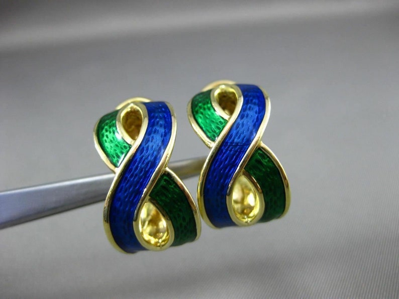 Estate 18kt Yellow Gold 3D Blue & Green Enamel Infinity Clip - Etsy