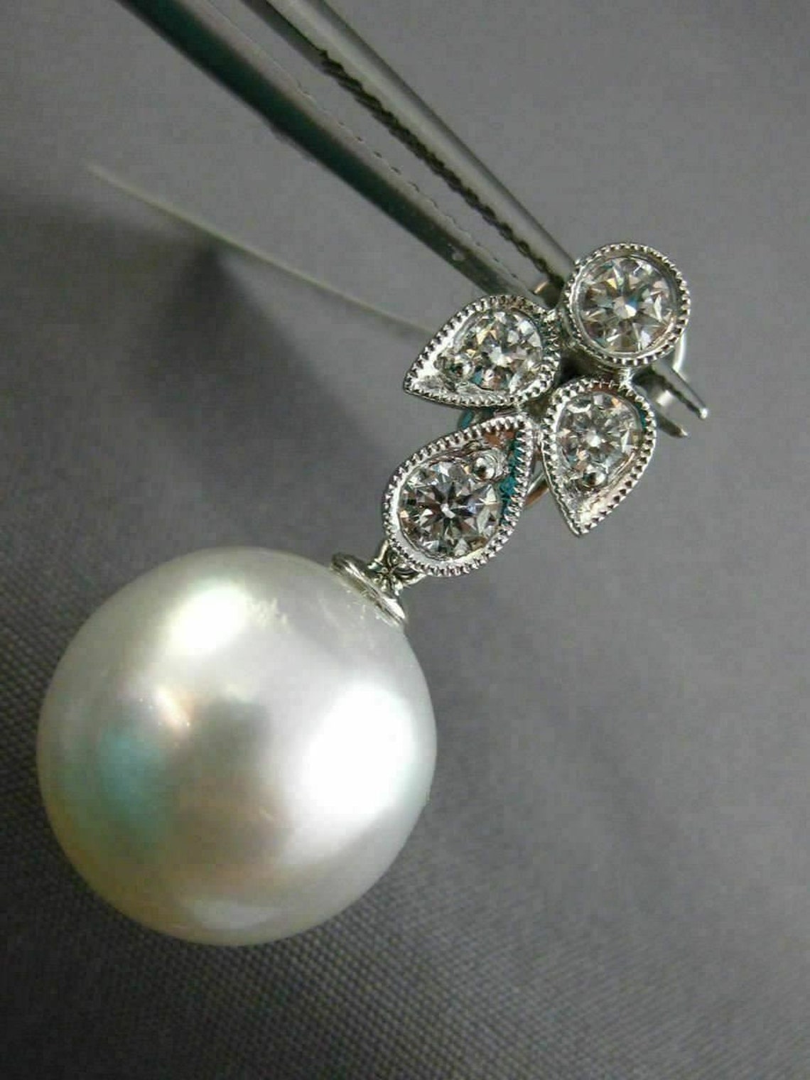 Estate Large .85Ct Diamond & Aaa South Sea Pearl 18K White | Etsy