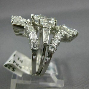 Antique Large 3.34ct Diamond Platinum Insert Wedding Engagement Ring Set 847 - Etsy