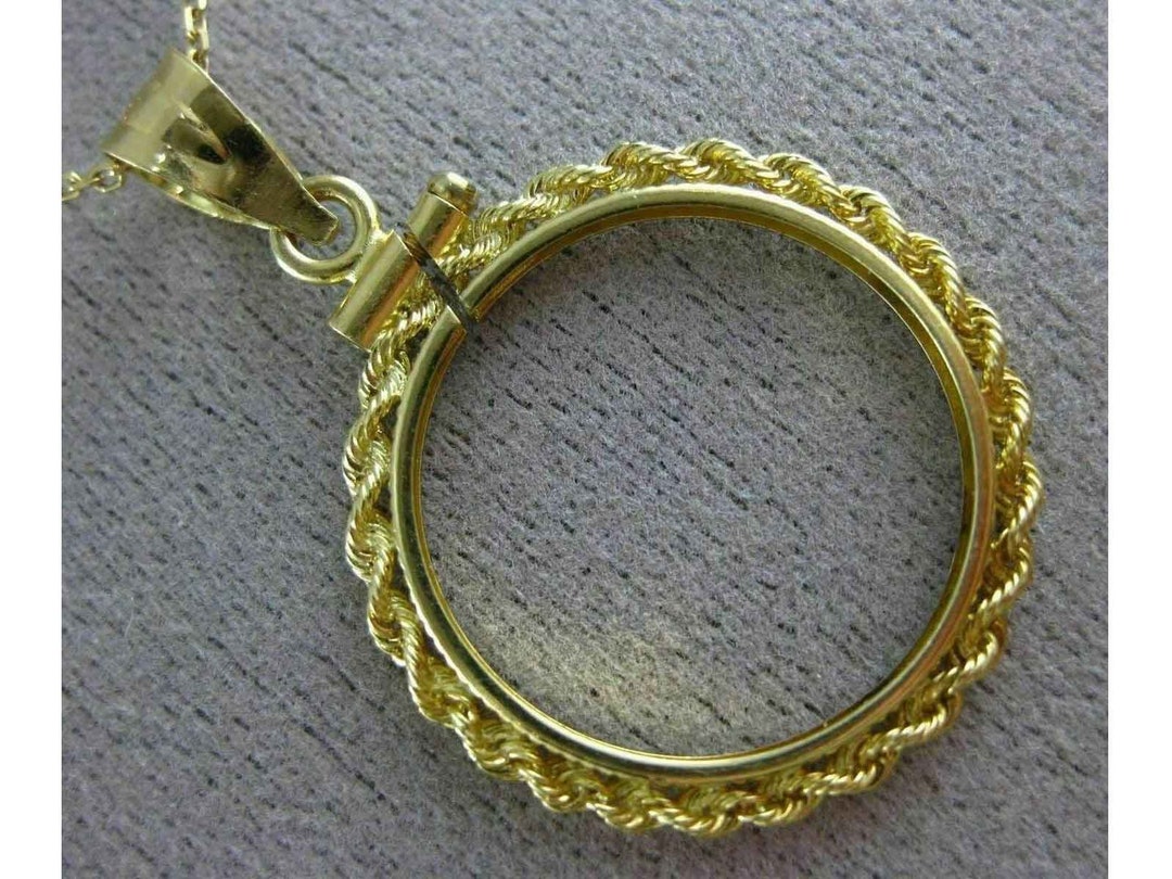 Estate 14kt Yellow Gold 3D Classic Rope Round Coin Frame Pendant ...