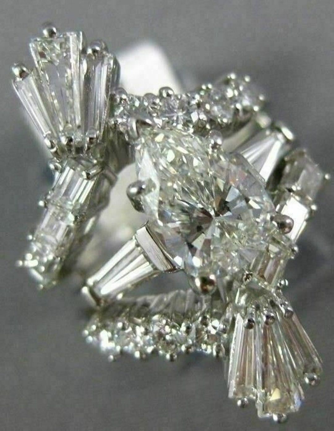 Antique Large 3.34ct Diamond Platinum Insert Wedding Engagement Ring ...