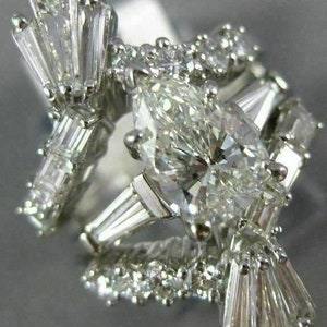 Antique Large 3.34ct Diamond Platinum Insert Wedding Engagement Ring Set 847 - Etsy