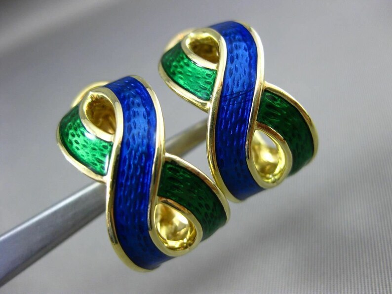 Estate 18kt Yellow Gold 3D Blue & Green Enamel Infinity Clip - Etsy