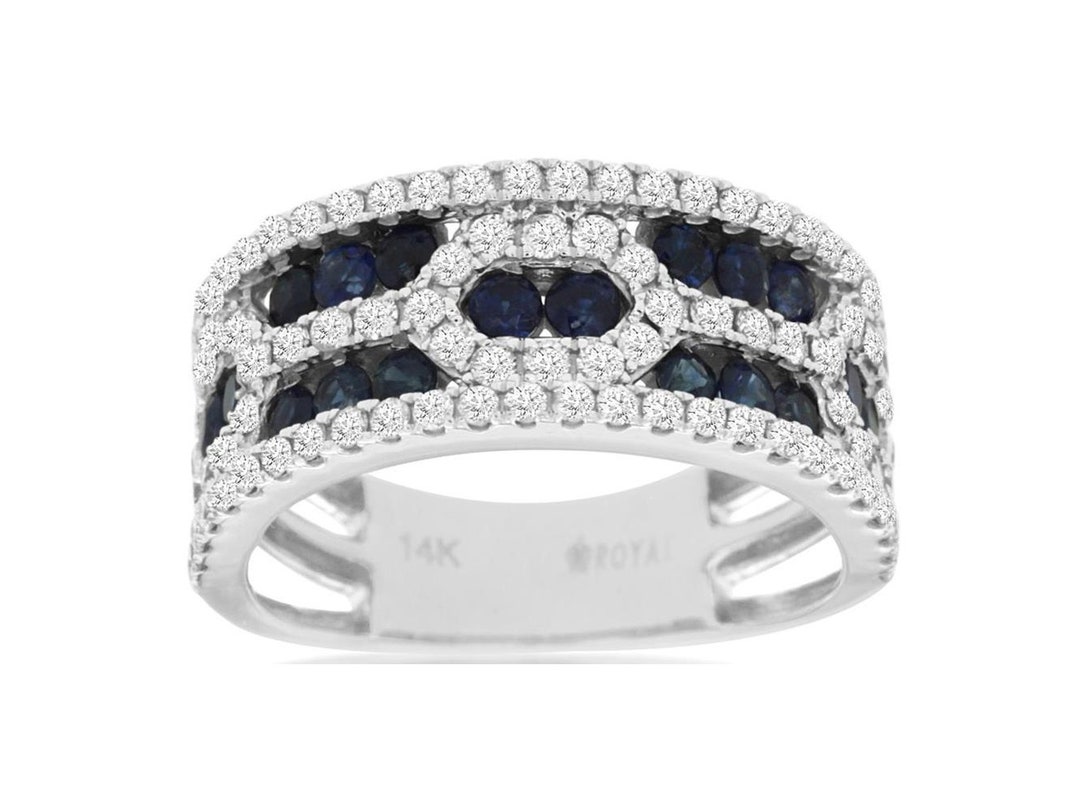 Estate Wide 1.66ct Diamond & Aaa Sapphire 14kt White Gold 3d - Etsy