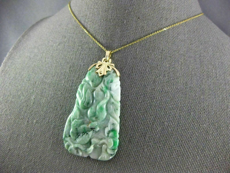 Antique Extra Large Aaa Jade 14kt Yellow Gold Hand Carved - Etsy