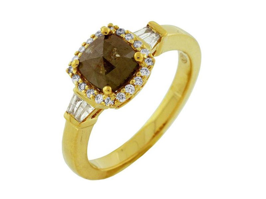 1.35ct White and Mocha Diamond 18K Yellow Gold Classic Square - Etsy