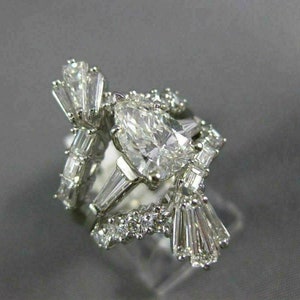 Antique Large 3.34ct Diamond Platinum Insert Wedding Engagement Ring ...
