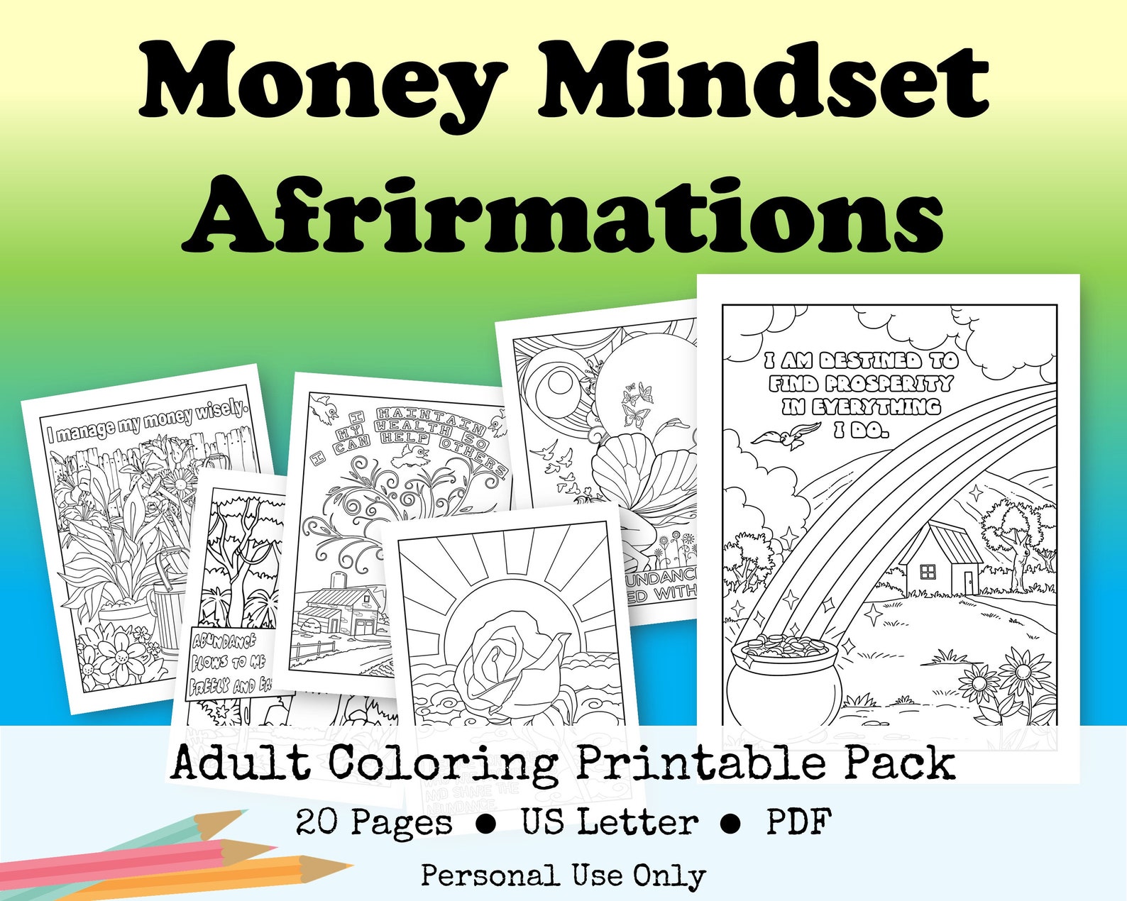 20 Adult Coloring Pages Money Mindset Affirmations Printable Pack ...