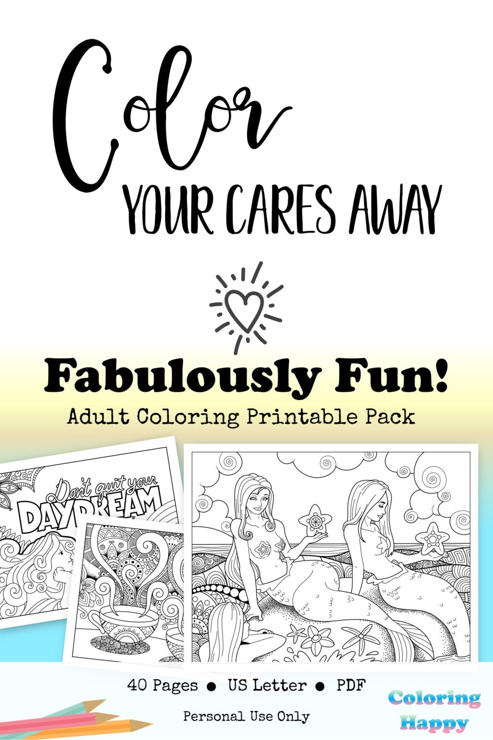 40 Fabulously Fun Adult Coloring Pages Coloring Book for Relaxation ...