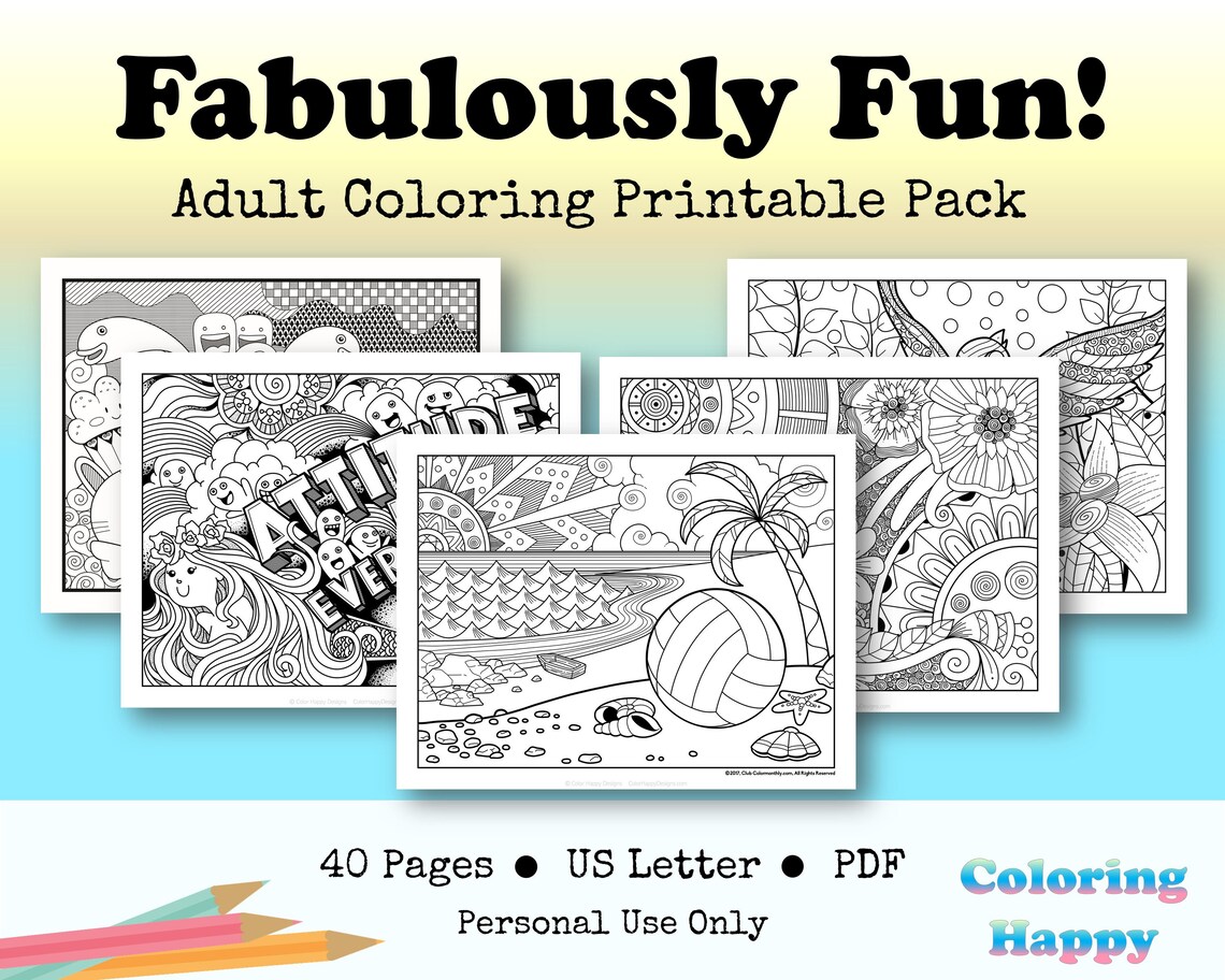 40 Fabulously Fun Adult Coloring Pages Coloring Book for Relaxation ...