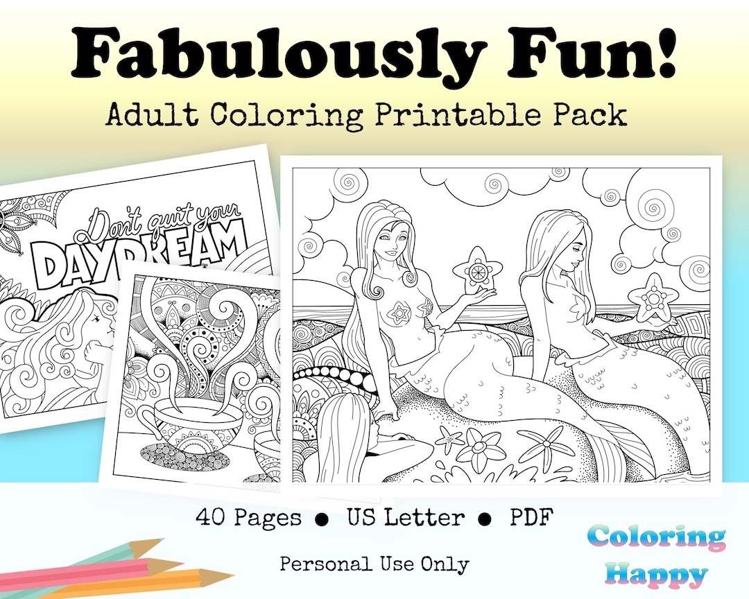 40 Fabulously Fun Adult Coloring Pages Coloring Book for Relaxation ...
