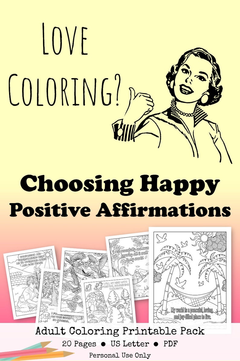 Adult Coloring Book 20 Page Printable Pack | Choosing HAPPY | Coloring ...