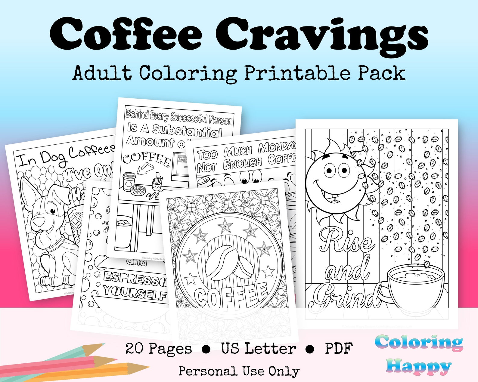 Coffee Cravings 20 Adult Coloring Pages Printable Pack | Coloring Book ...