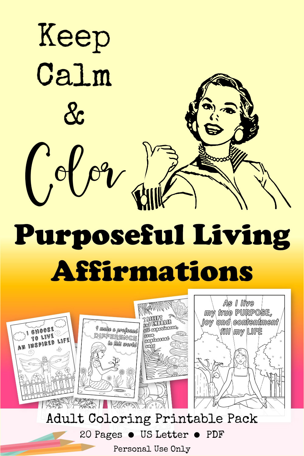 20 Adult Coloring Pages Purposeful Living Affirmations Printable Pack ...