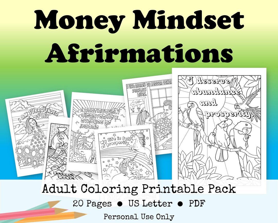 20 Adult Coloring Pages Money Mindset Affirmations Printable Pack ...