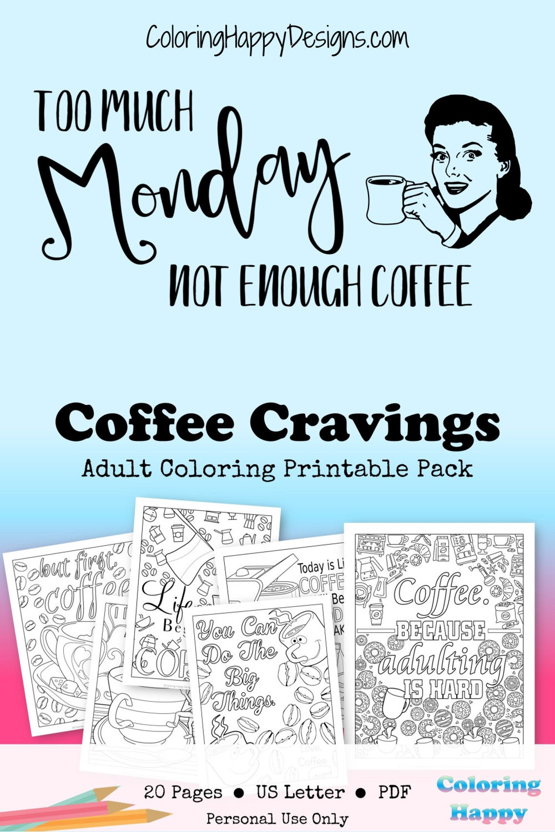 Coffee Cravings 20 Adult Coloring Pages Printable Pack | Coloring Book ...