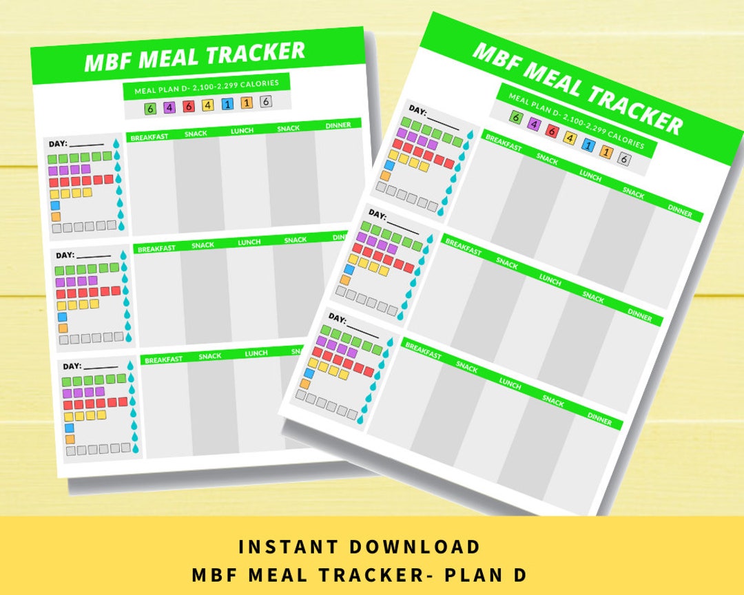 MBF Meal Tracker Plan D Portion Control - Etsy
