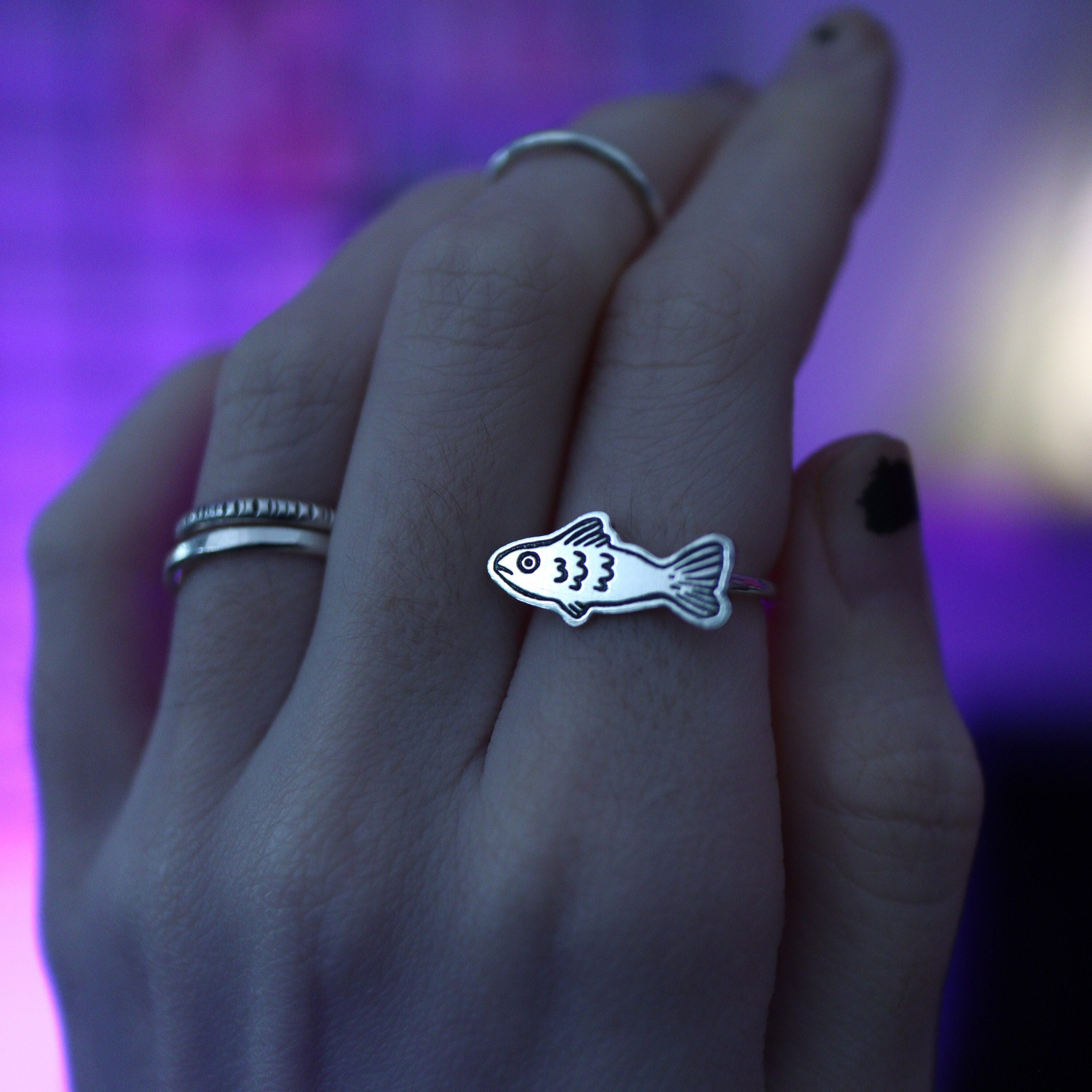 Fish Doodle Ring, Illustration Jewelry, Made to Order - Etsy