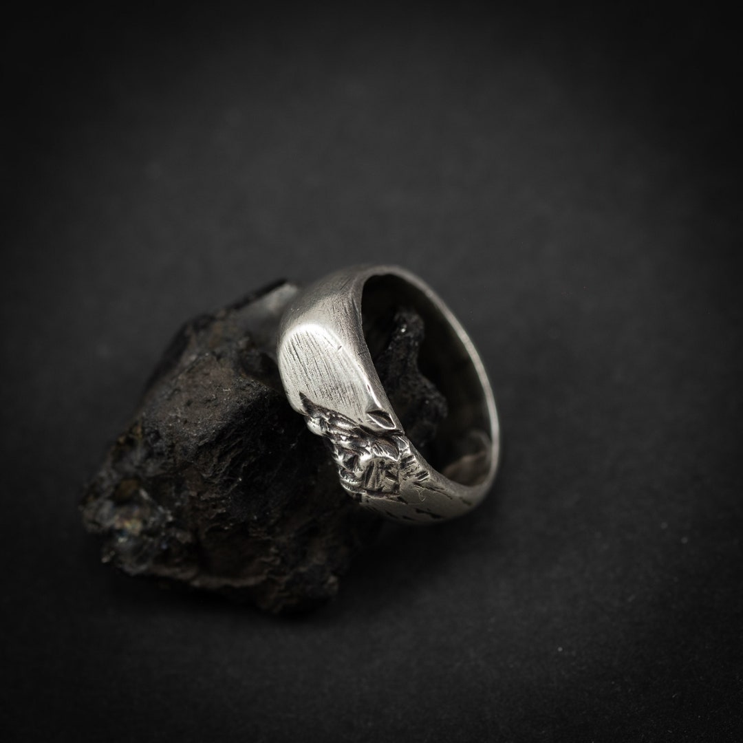 Rustic Silver Mens Signet Ring, Brutalist Raw Oxidized Ring, Handmade ...