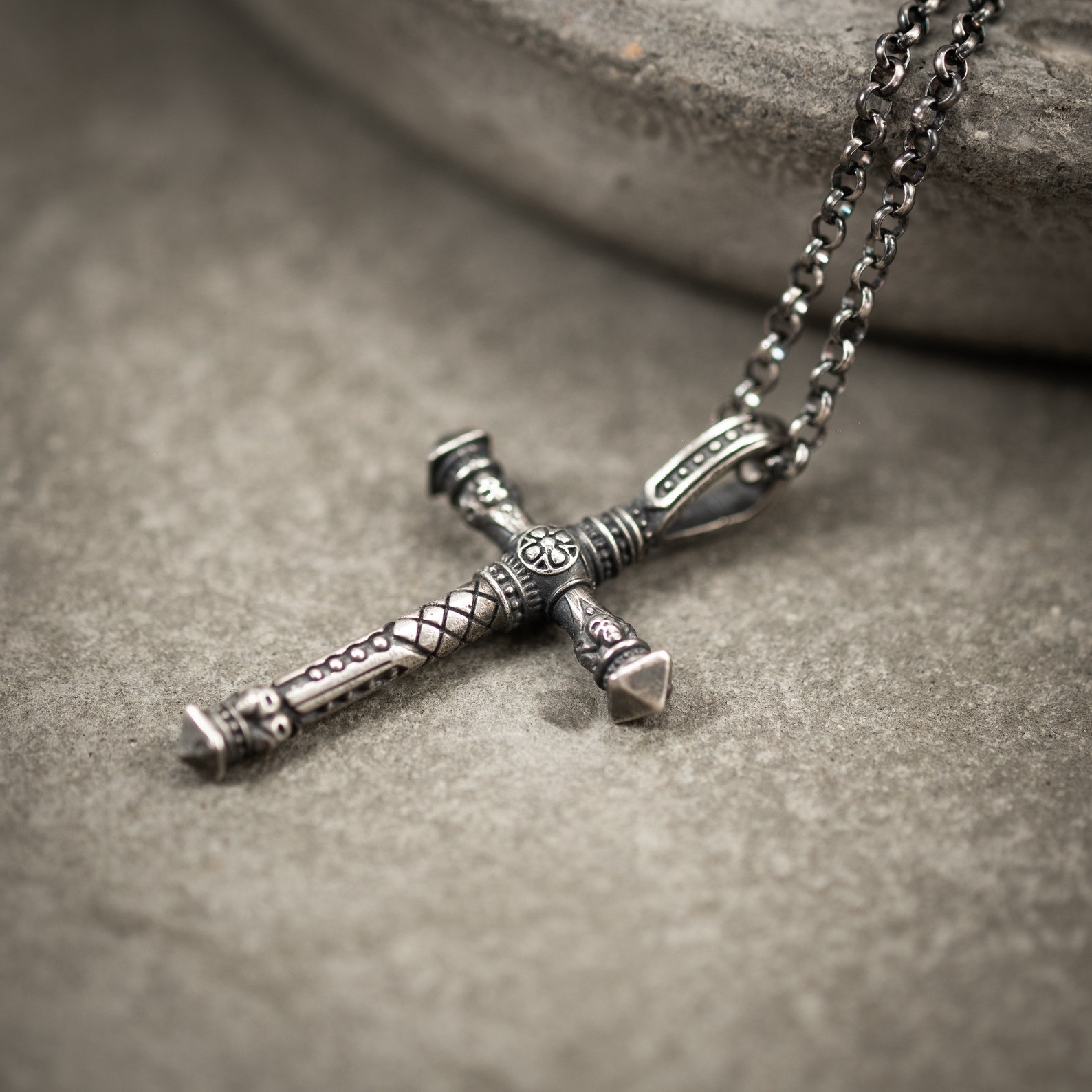 925 Sterling Silver Mens Cross Necklace, Protection Mens Necklace ...