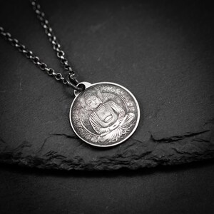 Silver Buddha Coin Pendant Necklace, Buddhist Yoga Handmade Spiritual ...