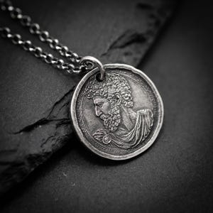 Silver Marcus Aurelius Roman Emperor Coin Necklace, Ancient Stoicism ...