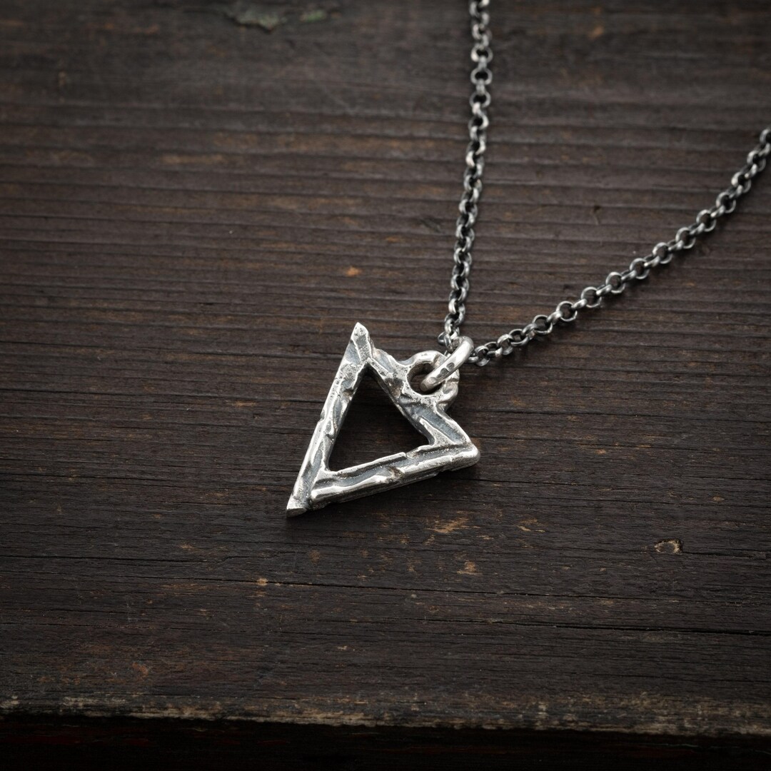Triangle 925 Sterling Silver Mens Necklace Brutalist Rustic Geometric ...