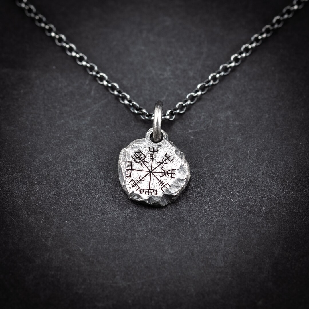 Nordic Mens Viking Compass Silver Vegvisir Necklace, Personalized ...