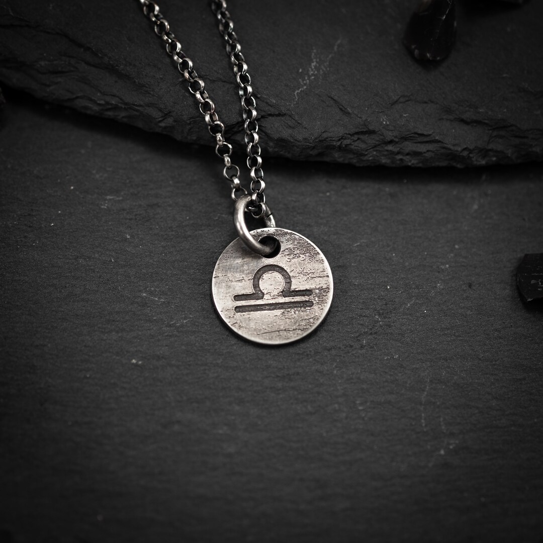 Libra Zodiac Sign Silver Rustic Astrology Pendant Necklace, Horoscope ...