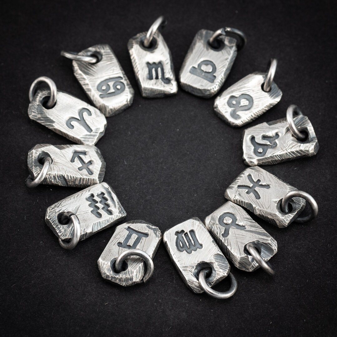 Zodiac Sign Silver Rustic Astrology Necklace, Mens Horoscope Pendant ...