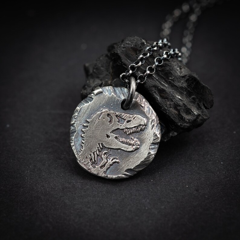 Dinosaur T-rex Silver Mens Pendant Necklace Rustix Handmade - Etsy
