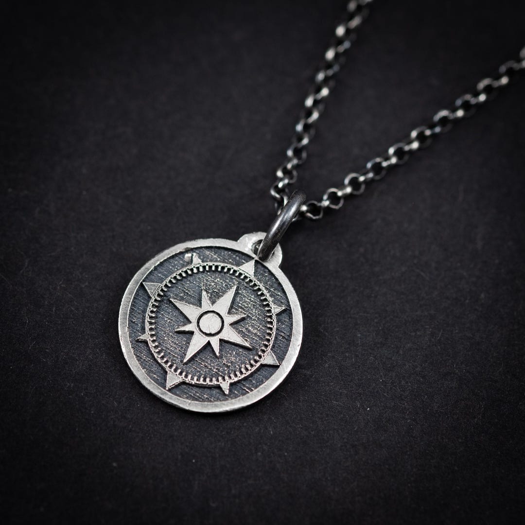 Silver Compass Coin Pendant Necklace, Wanderlust Adventure Travel Gift ...