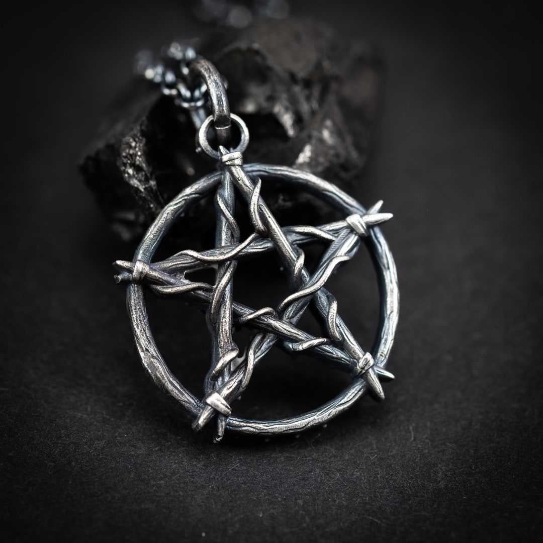 Silver Pentagram Necklace Pendant, Pentacle Necklace, Occult Handmade ...