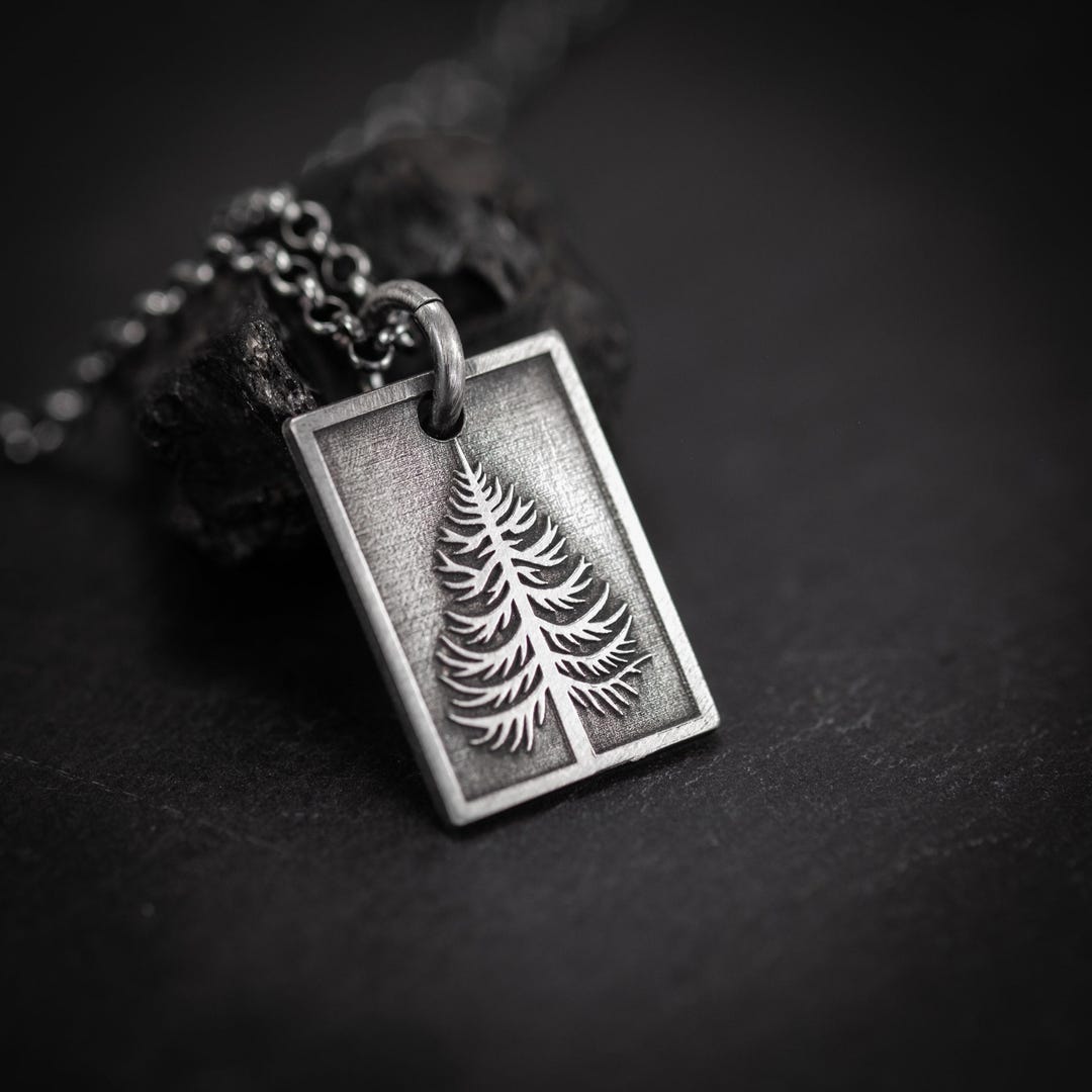 Personalized Silver Pine Tree Pendant Necklace, Engraved Forest Nature ...