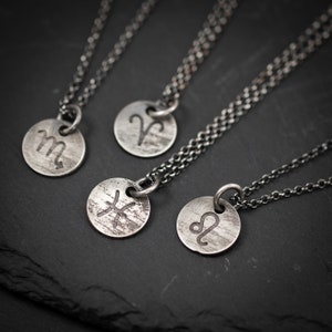 Gemini Zodiac Sign Silver Rustic Astrology Pendant Necklace, Horoscope ...