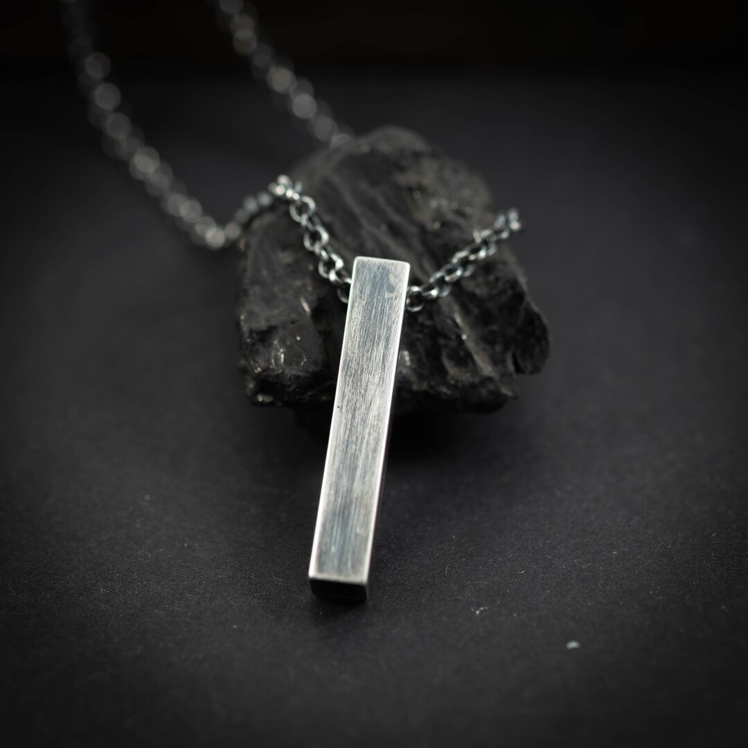 Silver Mens Necklace, Geometric Bar Pendant, Boyfriend Gift, Mens ...