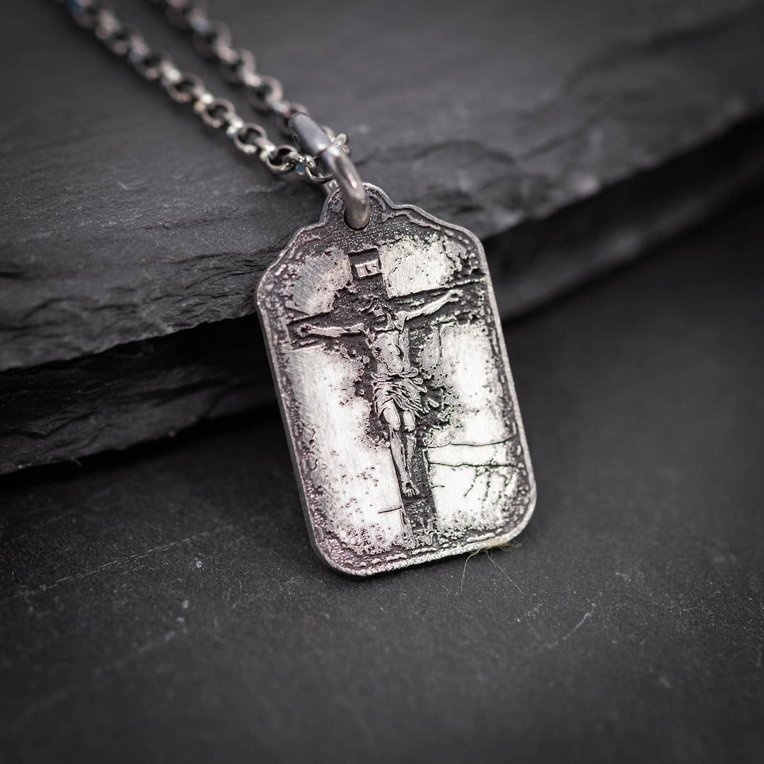 Crucified Jesus Silver Mens Christian Necklace, Strength Pendant ...