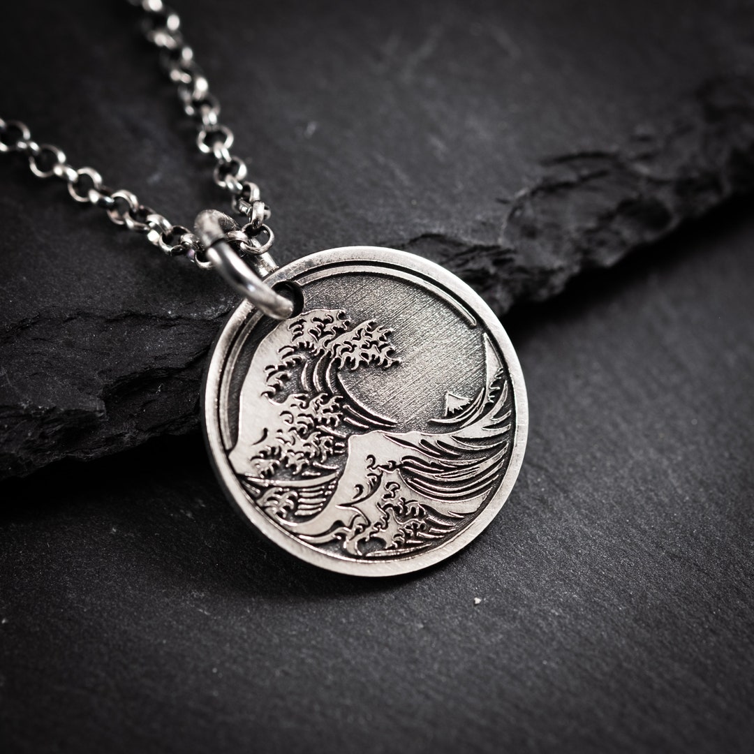 Ocean Wave Sterling Silver Pendant Necklace, Men's Wave Necklace, Beach ...
