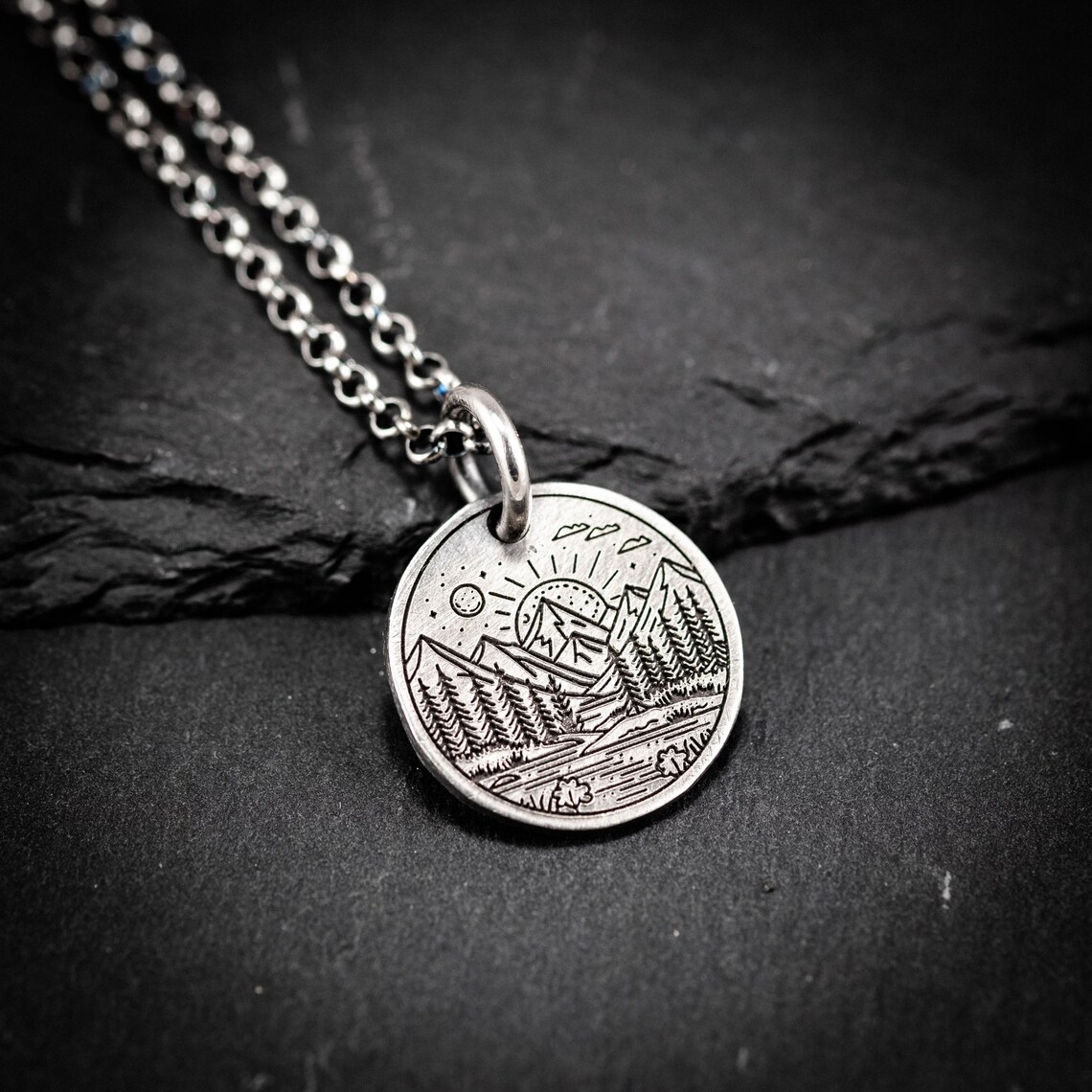 Mountain Silver Sunset Necklace, Wanderlust Landscape Jewelry, Gift for ...