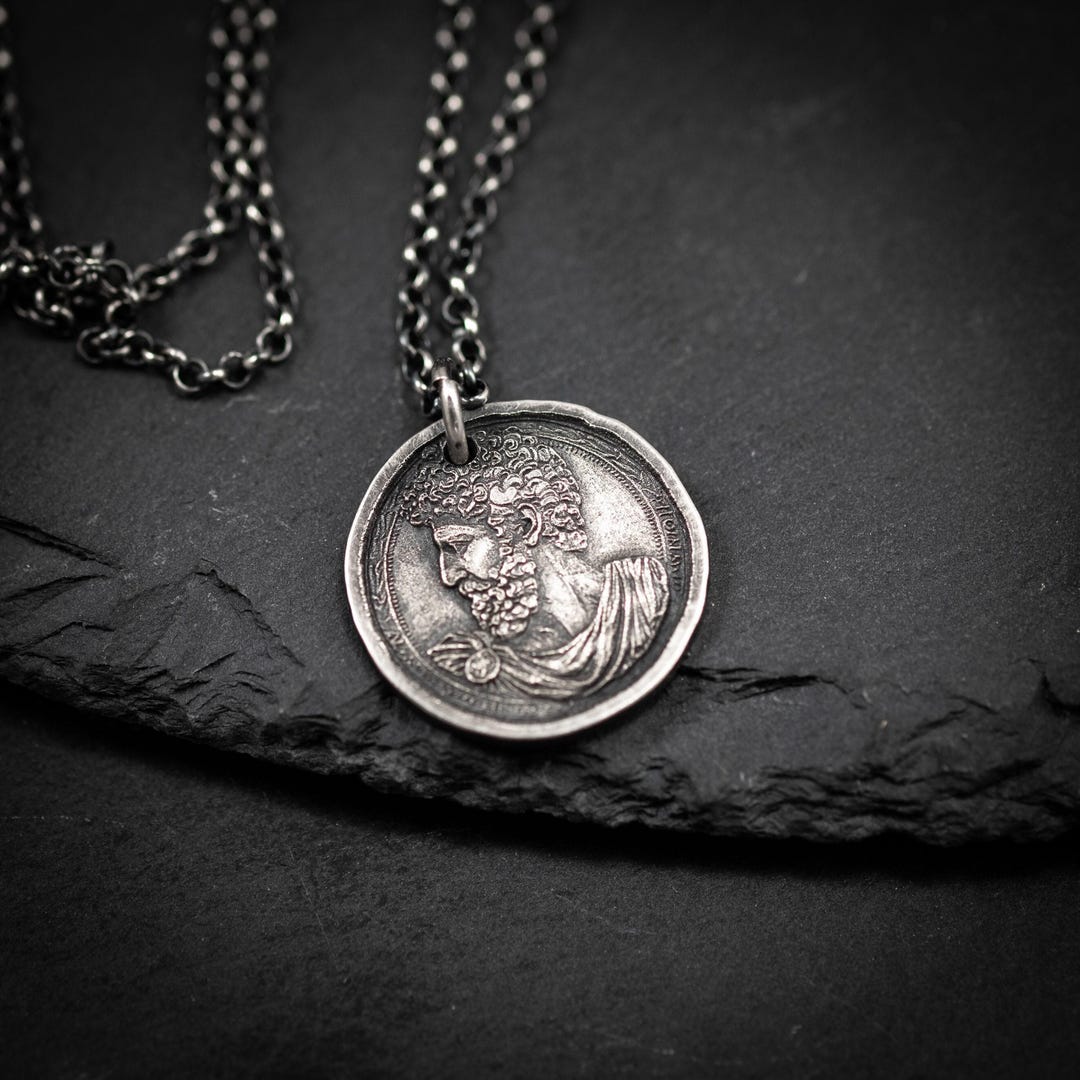Marcus Aurelius Roman Emperor Stoic Coin Necklace, Men Ancient Stoicism ...
