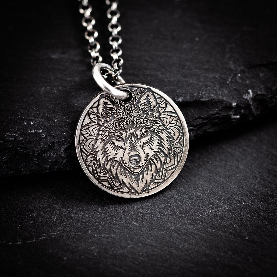 Wolf Head Sterling Silver Mens Necklace, Viking Animal Jewelry ...