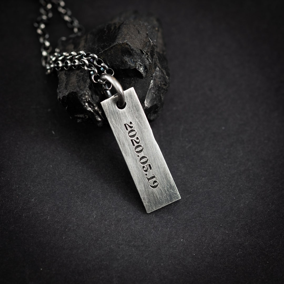 Custom Date Personalized Engraved Silver Mens Necklace, Quote Necklace ...