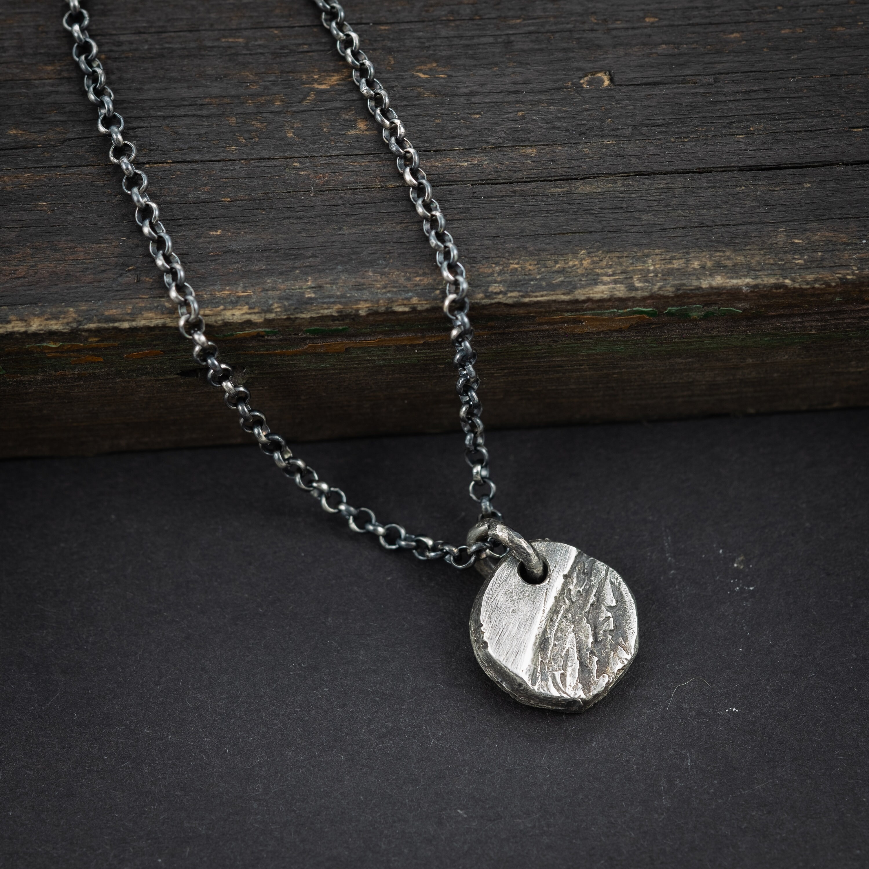 Mens Necklace Small Rustic Pendant for Men in Sterling Silver - Etsy