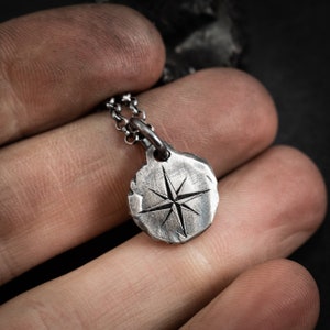 Silver Compass Mens Pendant Necklace, Rustic Oxidized Silver Adventure ...