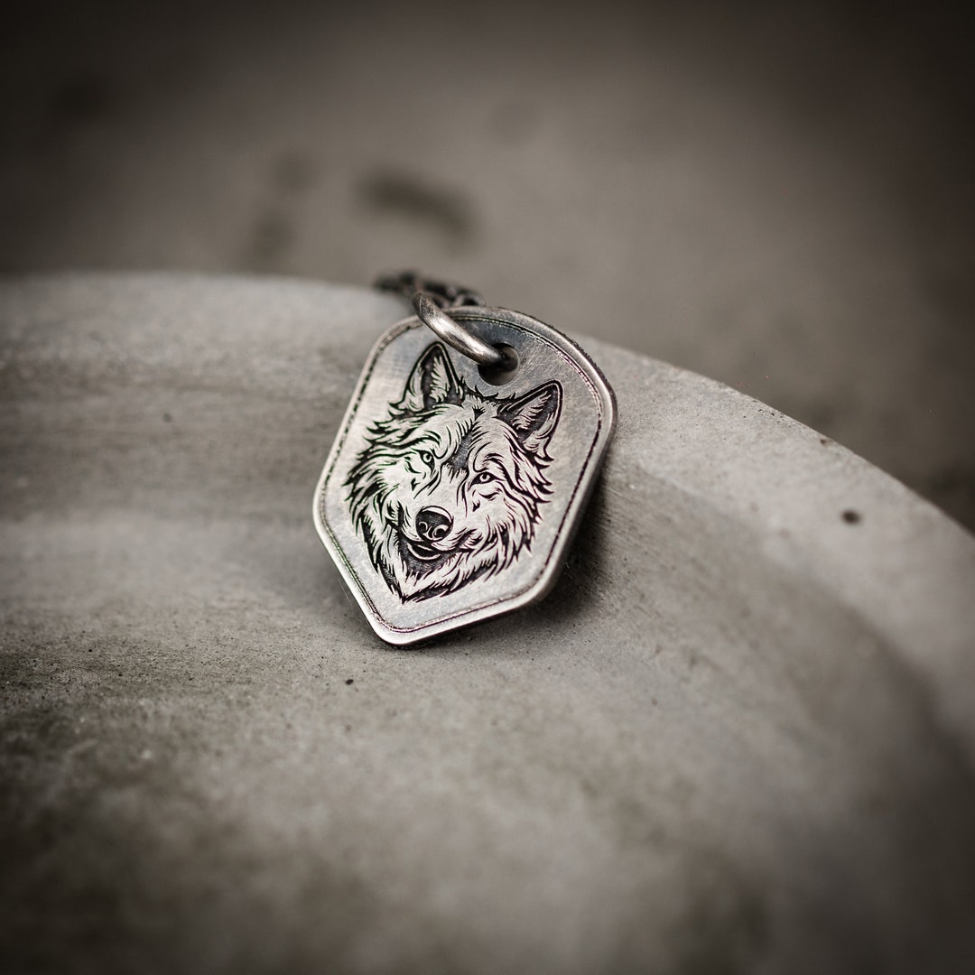 Silver Wolf Head Mens Necklace, Viking Animal Jewelry, Personalized ...