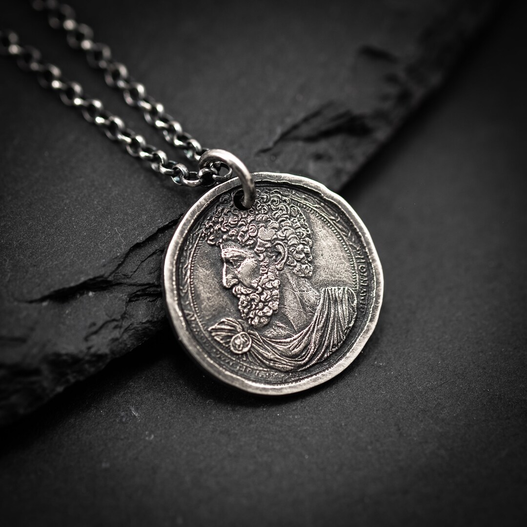 Silver Marcus Aurelius Roman Emperor Coin Necklace, Ancient Stoicism ...