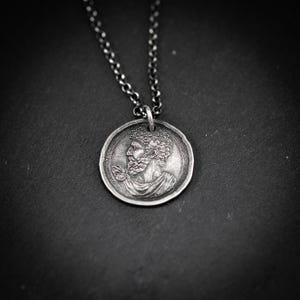 Silver Marcus Aurelius Roman Emperor Coin Necklace, Ancient Stoicism ...