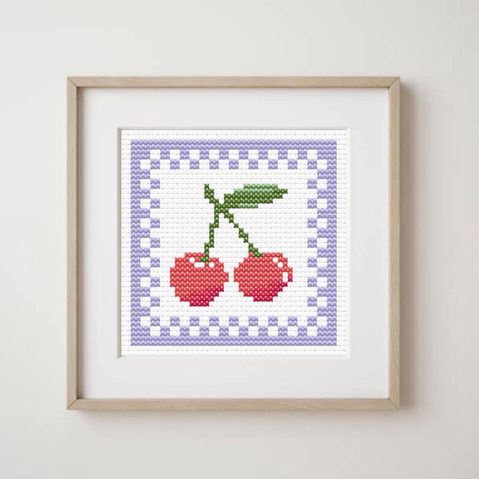Cherry Cross Stitch Pattern – PDF Download | Modern Fruit Embroidery Design for 14 Ct Aida ...